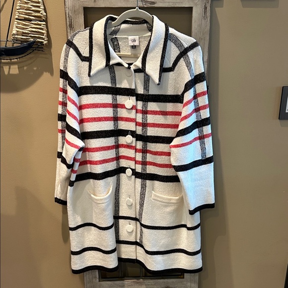 CAbi | Jackets & Coats | Cabi Womens Striped Jacket Black Red Cream ...